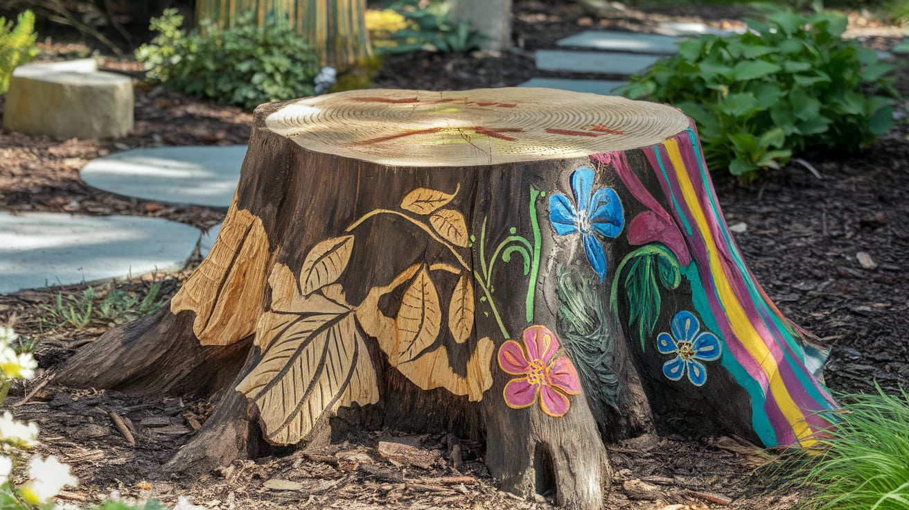 15 Creative Outdoor Tree Stump Decorating Ideas - Opple House