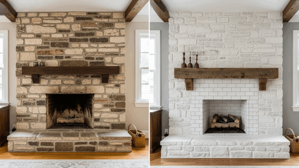 24 Stone Fireplace Makeover Ideas: Before and After - Opple House